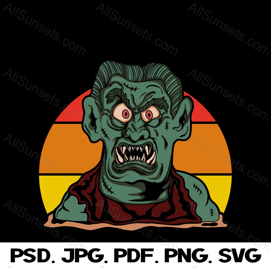 Scary Green Monster Halloween Candy Colored Retro Sunset - Etsy