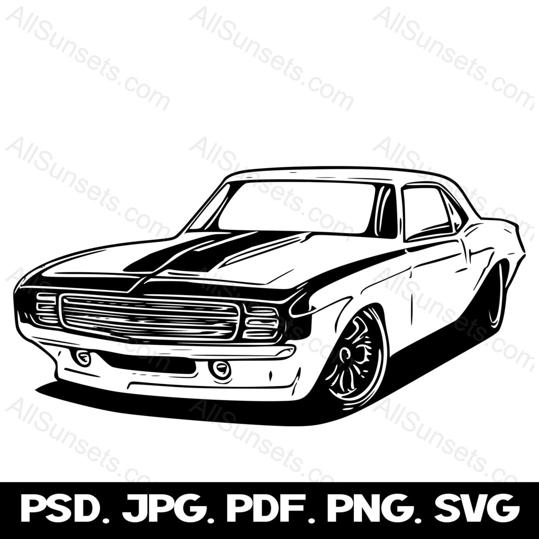 1960's Classic Muscle Car SVG Vintage 60's Vehicle Antique Vector Pony ...