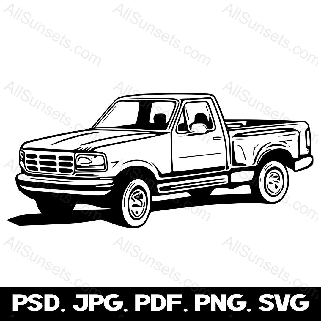 Pickup Truck Stepside SVG 1990s 90's Square Body Vehicle Vector Graphic ...