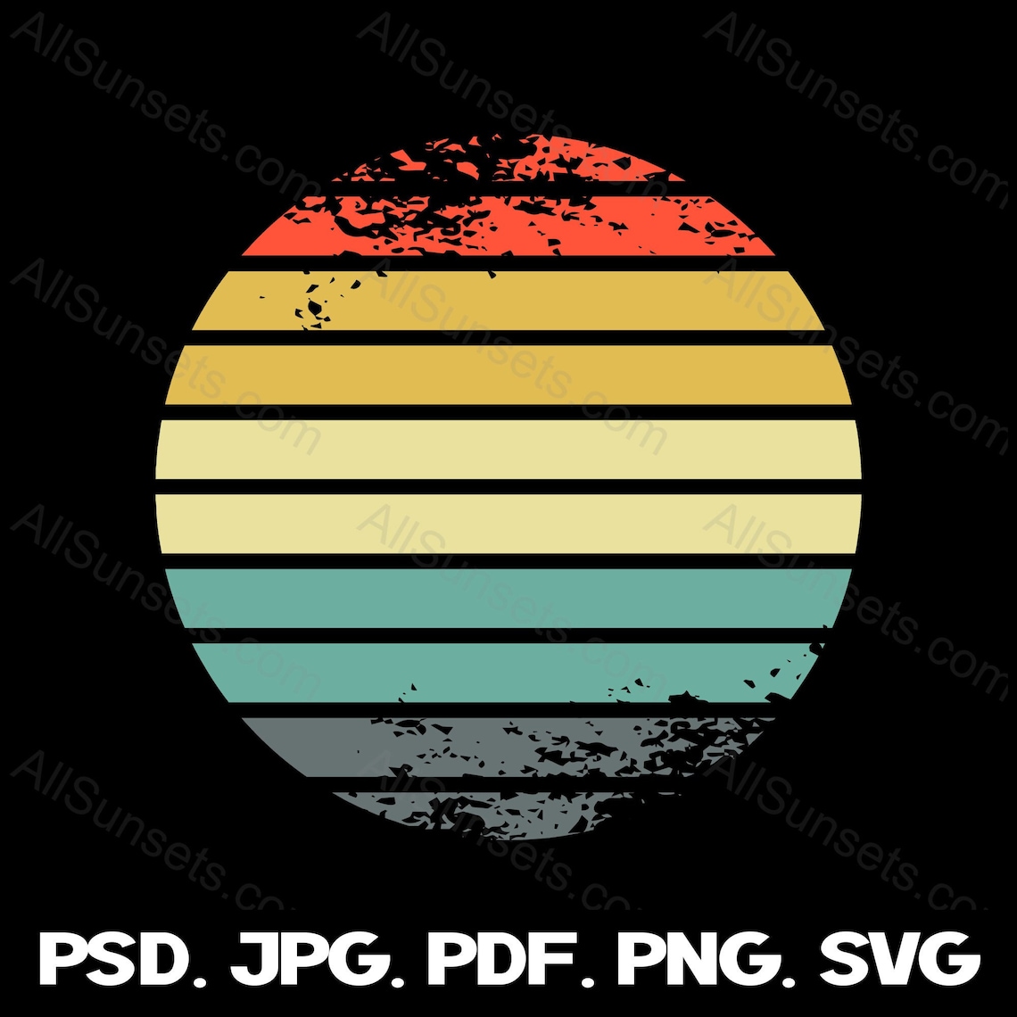 Distressed Circle Retro Sunset SVG Grunge Round Vector Graphic - Etsy