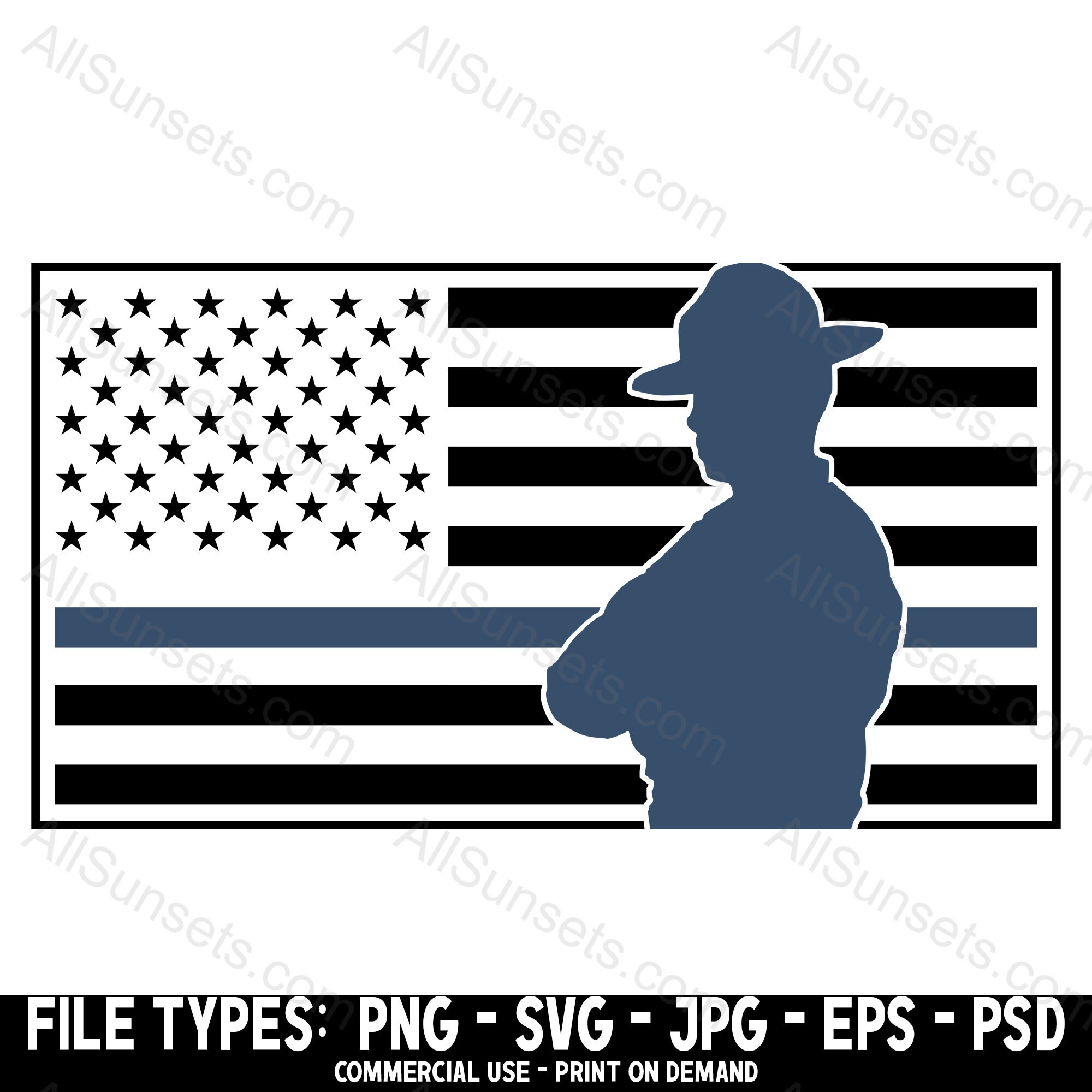 Police Trooper Thin Blue Line American Flag Vector Graphics - Etsy