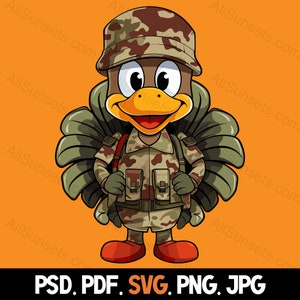 Turkey Wearing Camouflage Thanksgiving Clipart Svg Png Pdf Psd Jpg File ...