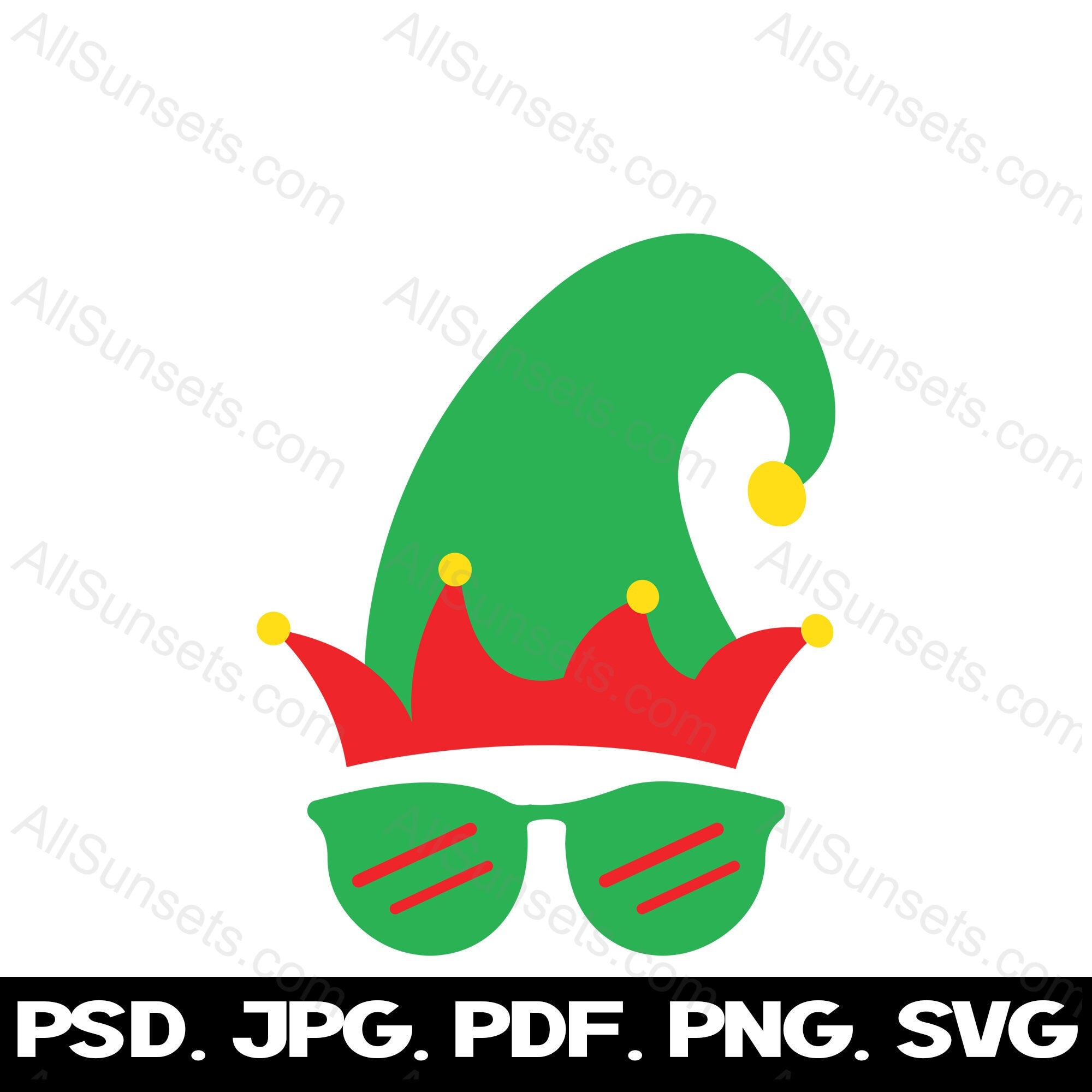 Elf Hat Sunglasses Svg Png Pdf Psd Jpg File Types Funny - Etsy Australia