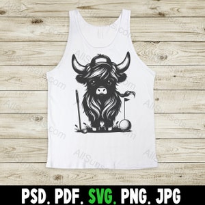 Highland Cow Playing Golf Silhouette Svg Png Pdf Jpg Psd File Types ...