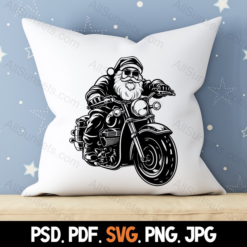 Santa Claus Biker Motorcycle Rider Silhouette Svg Png Psd Jpg Pdf File ...