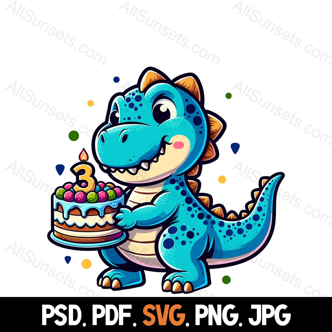 T-rex Dinosaur 3 Year Old Birthday Party Svg Png Pdf Psd Jpg File Types ...