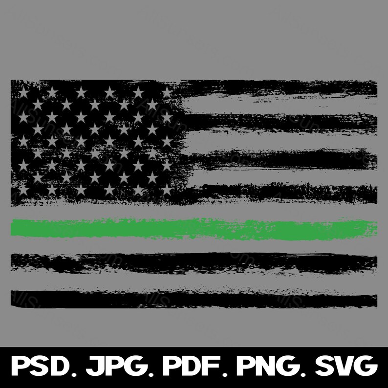 American Flag Green Line Svg Png Jpg Pdf Psd File Types Border - Etsy