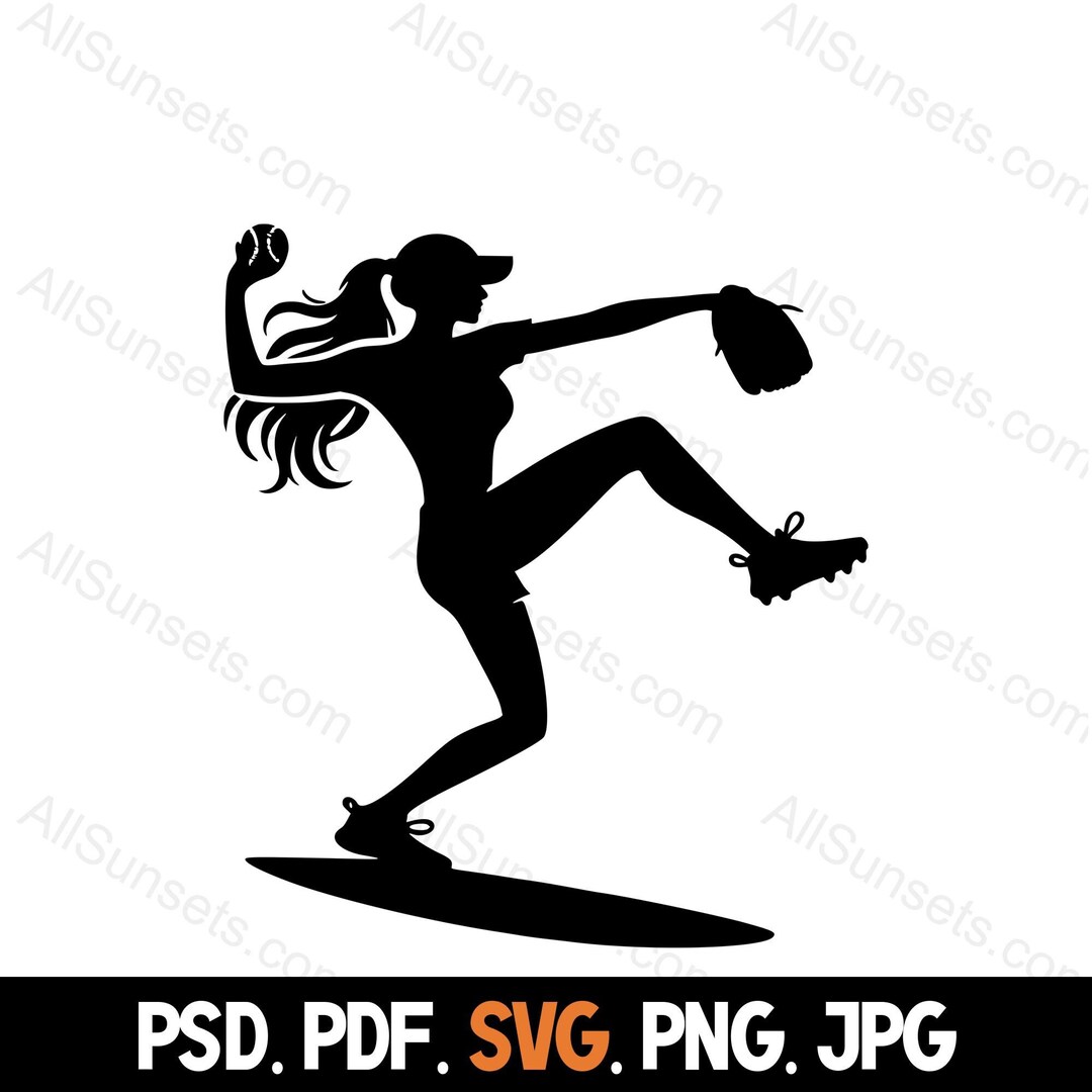 Female Baseball Player SVG Png Jpg Pdf Psd Vector File Types Pitching ...