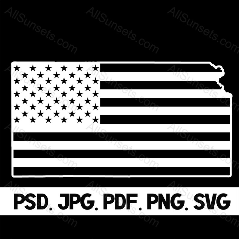 Kansas State Shape American Flag PNG SVG Pdf Psd Jpg Patriotic Clipart ...