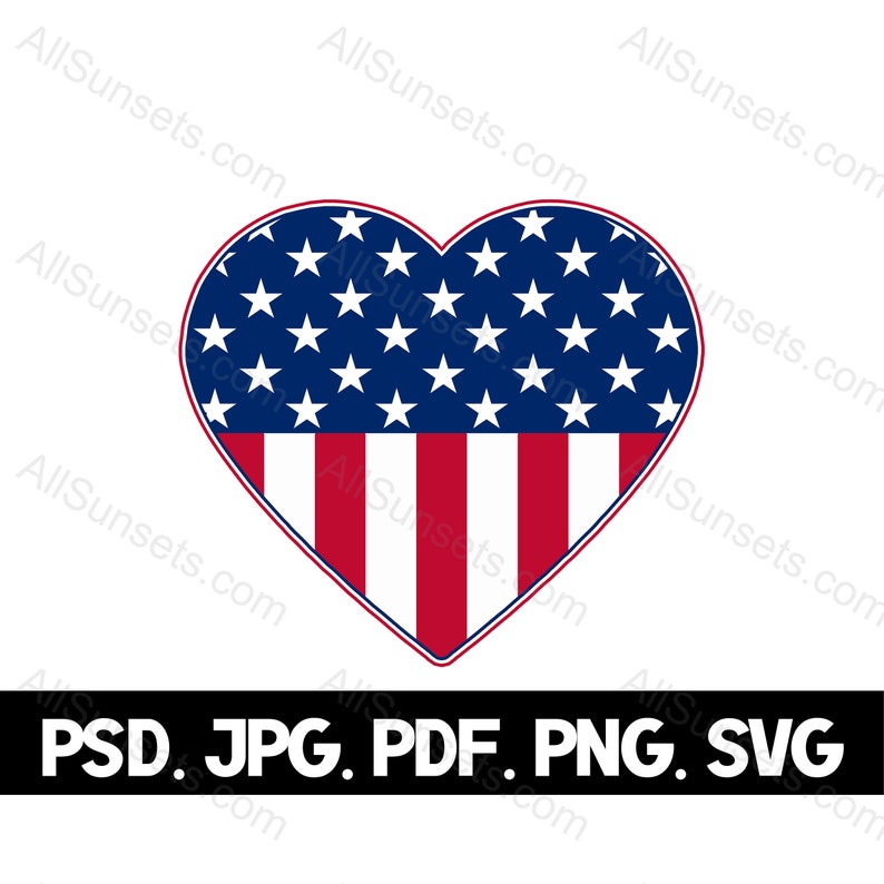 American Flag Heart SVG PNG Pdf Psd Jpg Files Patriotic USA United ...