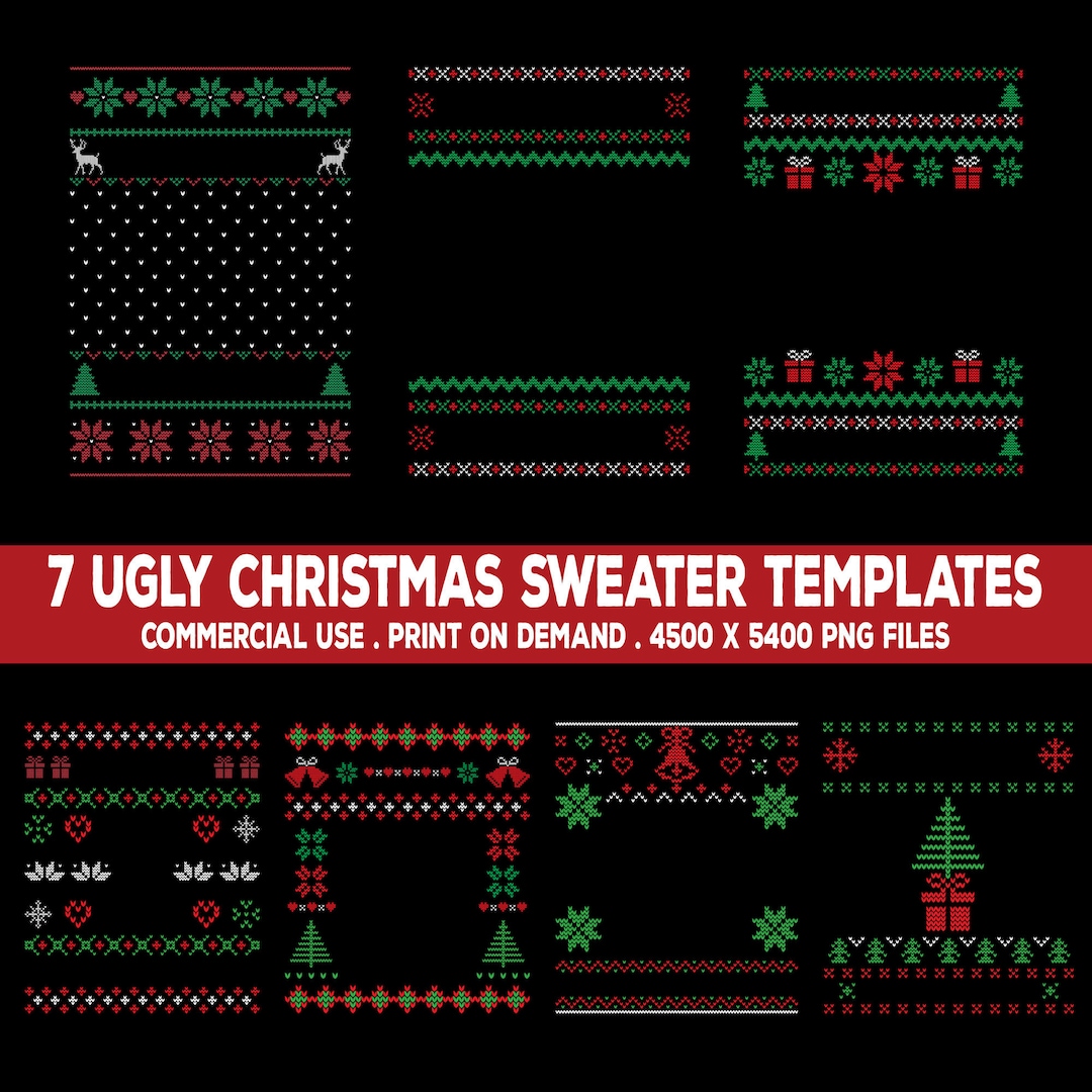 Ugly Christmas Sweater Clipart - 7 Tacky Xmas Templates - Package #3 ...