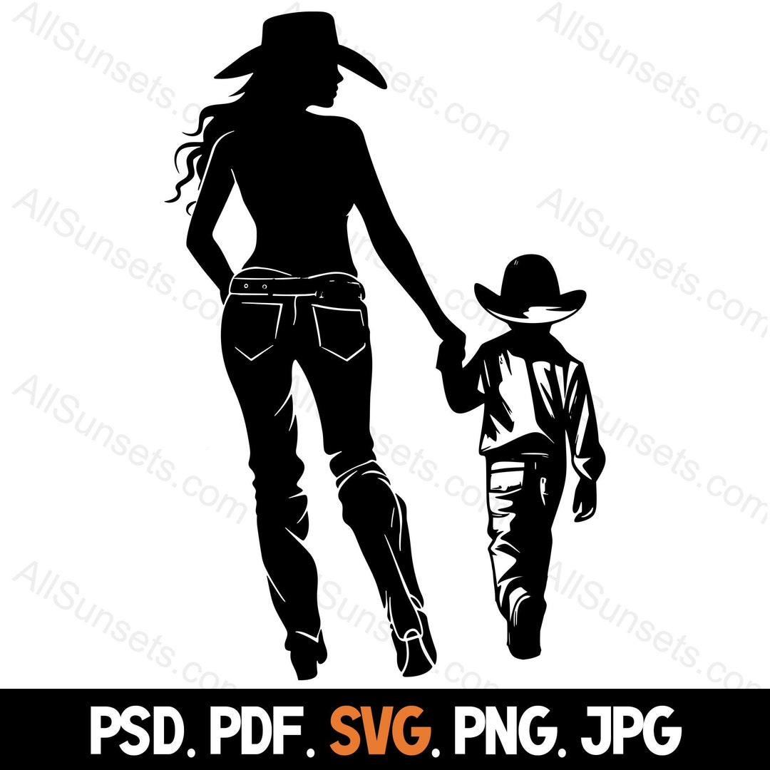 Cowgirl Mother and Cowboy Son Svg Png Svg Jpg Psd File Types - Etsy