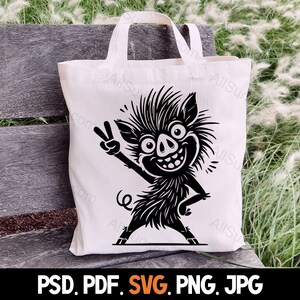 Pig Cute Crazy Peace Sign Silhouette Svg Png Jpg Psd Pdf Vector File ...