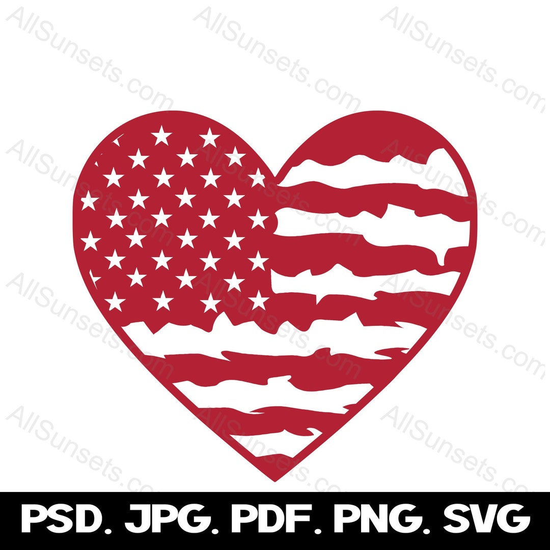 Red Heart Rugged American Flag Svg Png Psd Jpg Pdf File Types Love ...