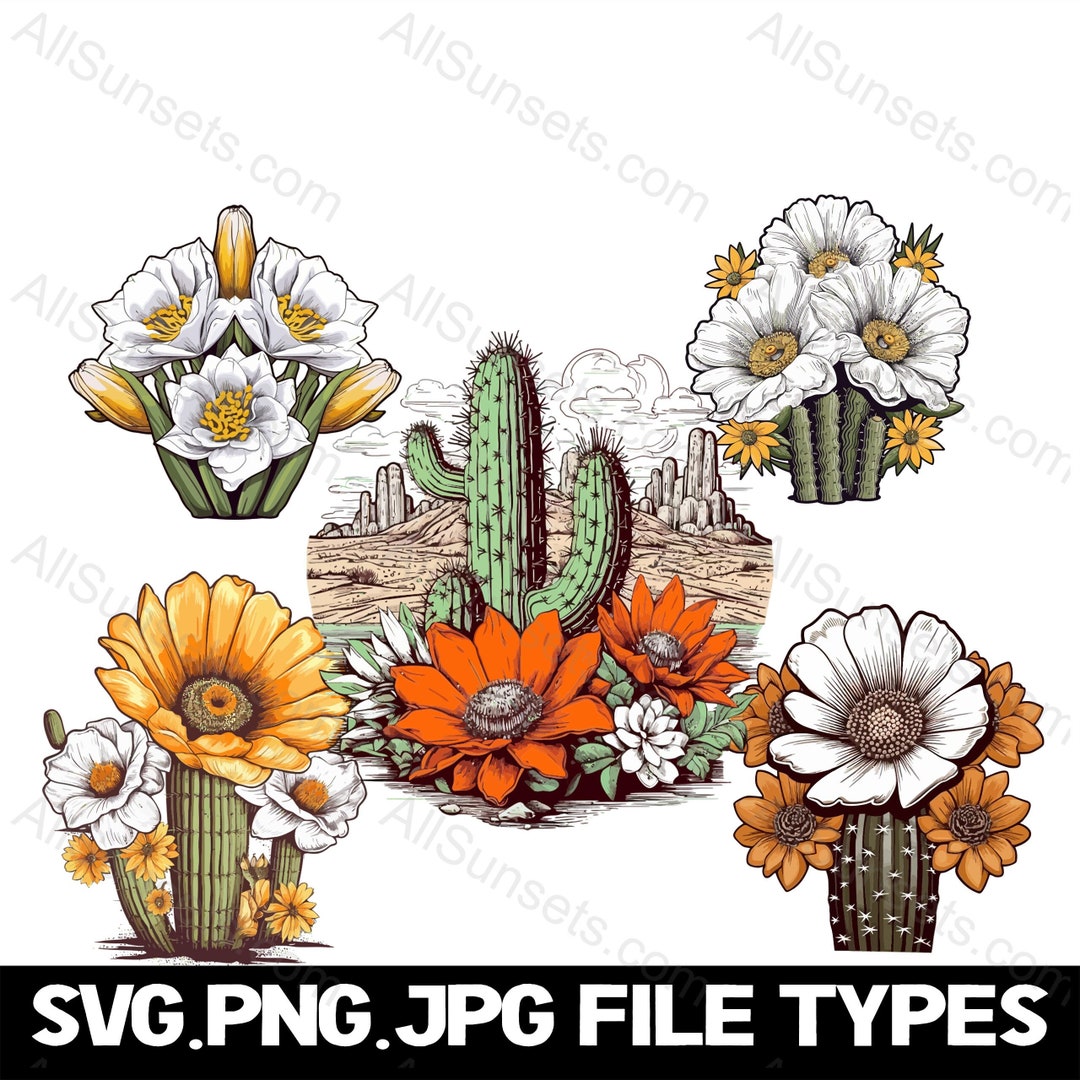 Arizona State Flower Pretty Saguaro Cactus Blossom Graphics Bundle ...