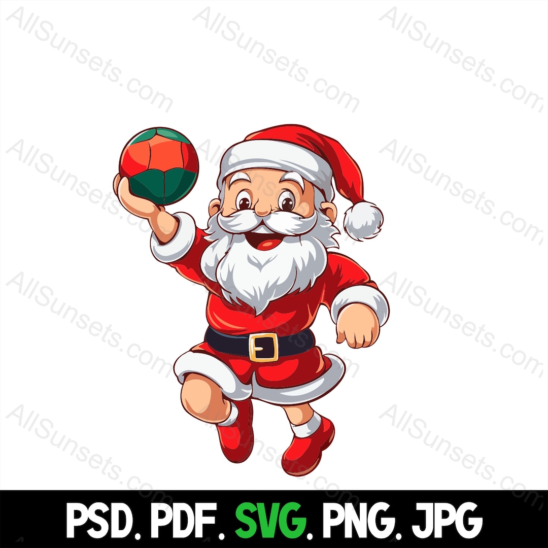 Santa Claus Playing Volleyball Svg Png Pdf Psd Jpg Files Christmas St ...