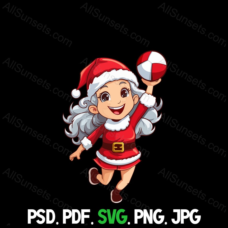 Mrs Claus Playing Volleyball Svg Png Pdf Psd Jpg Files Christmas St ...