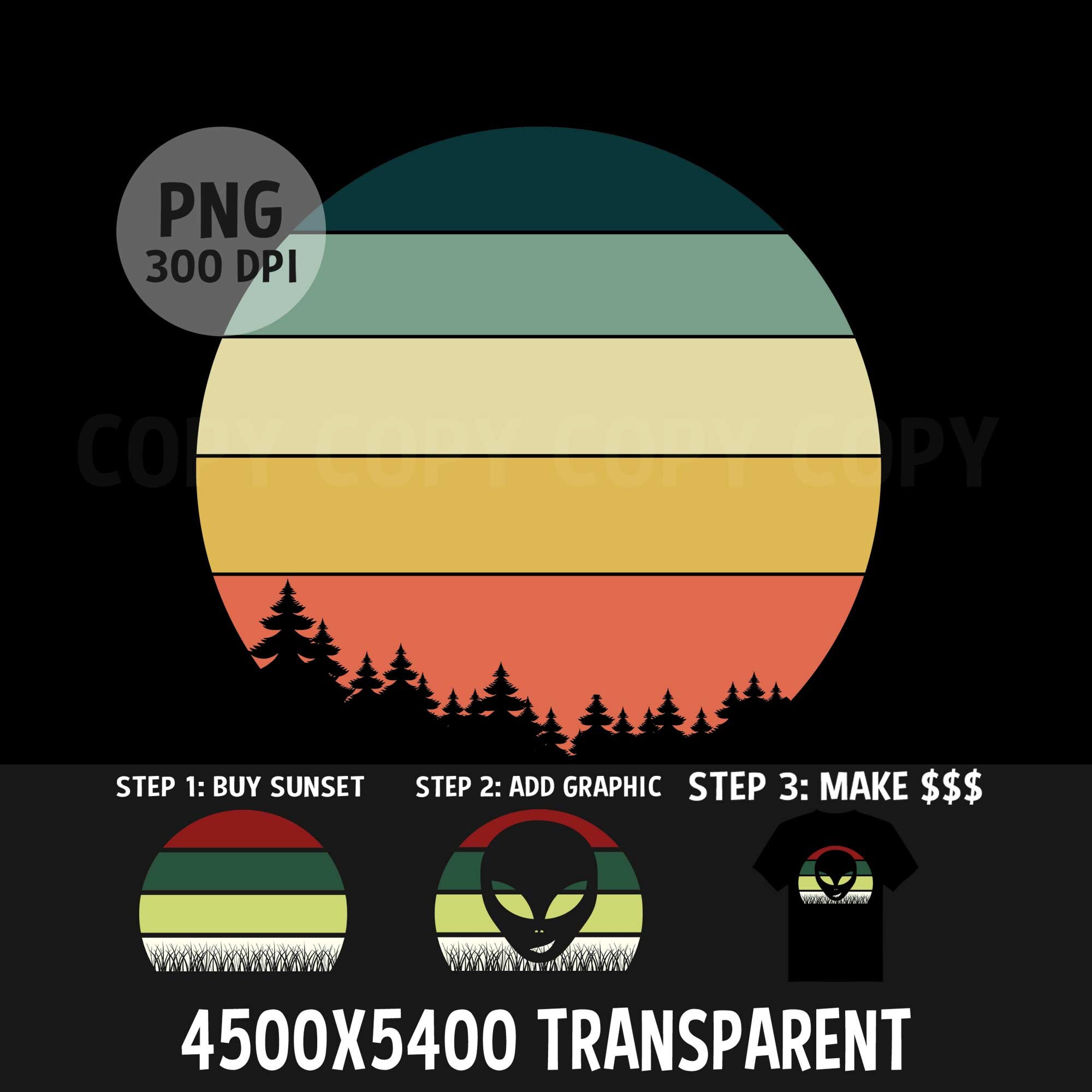 Retro Vintage Sunset Forest Trees PNG Sunrise Background Blue - Etsy