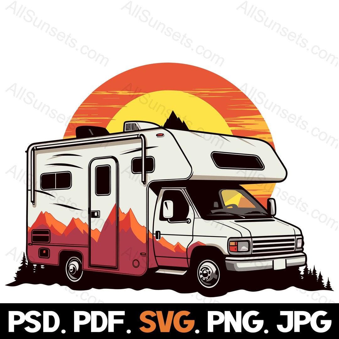 Class C Motorhome Retro Sunset Svg Png Psd Jpg Pdf File Types Small ...