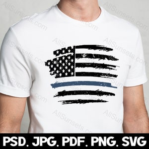 Thin Blue Line Grunge American Flag Svg Png Jpg Pdf Psd File Types ...
