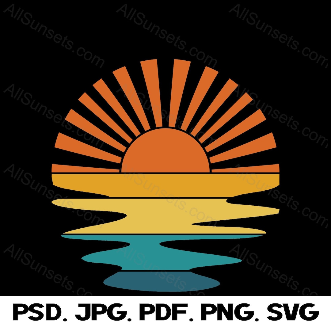Retro Sunset Rays Wavy Water Svg Png Pdf Psd Jpg Files Clipart Ocean ...