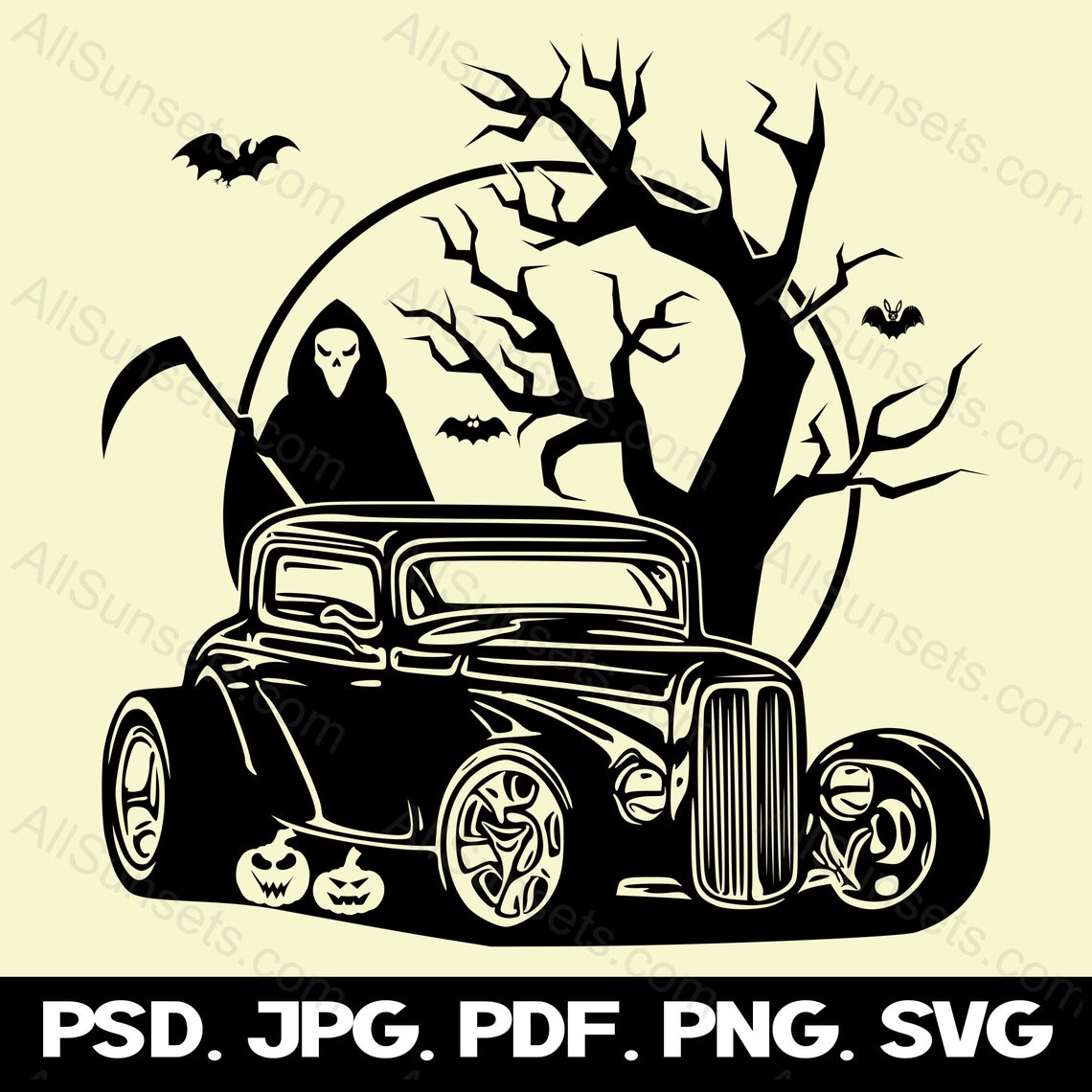 Classic Car Halloween Svg Png Jpg Psd Pdf File Types Hotrod - Etsy