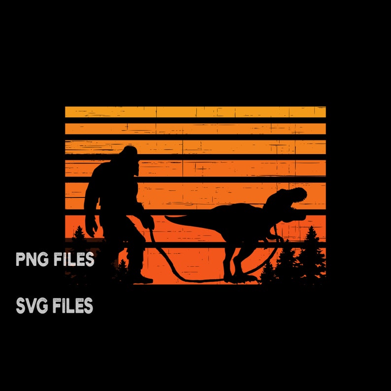 Bigfoot T-rex Retro Sunset PNG and SVG Cut File Sasquatch Yeti - Etsy