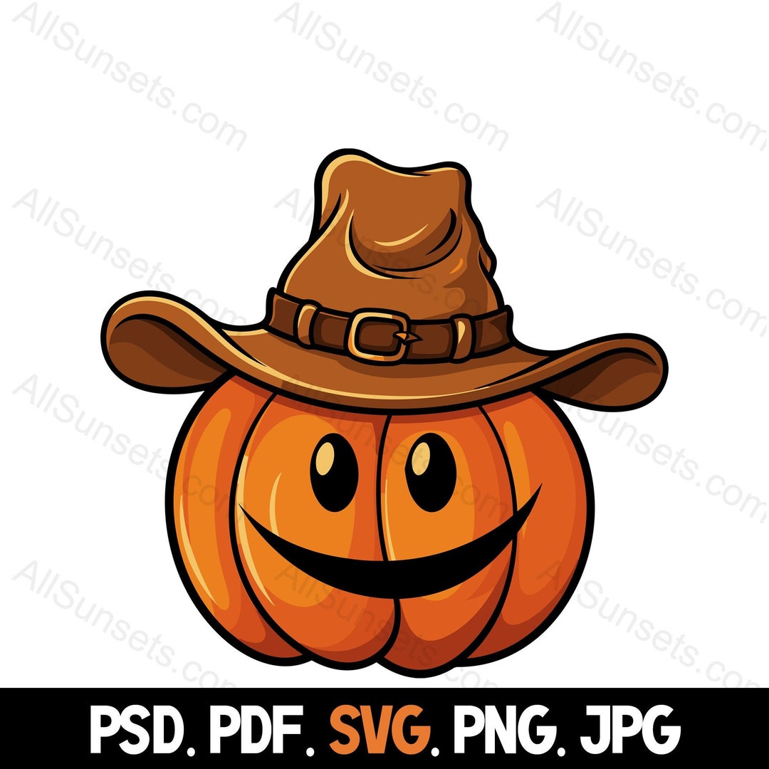 Pumpkin Wearing Cowboy Hat Halloween Svg Png Pdf Psd Jpg File Types ...