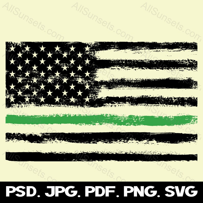 American Flag Green Line Svg Png Jpg Pdf Psd File Types Border - Etsy