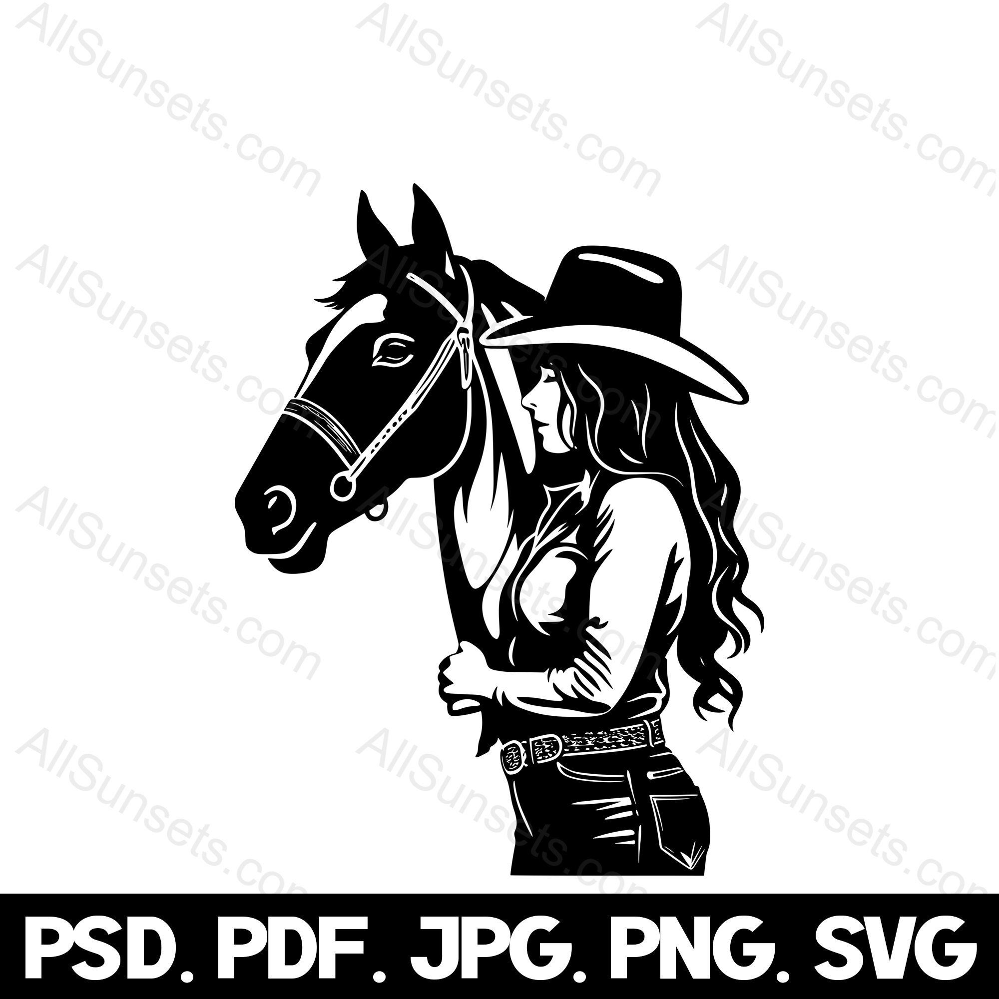 Silueta Vaquera Con Su Caballo