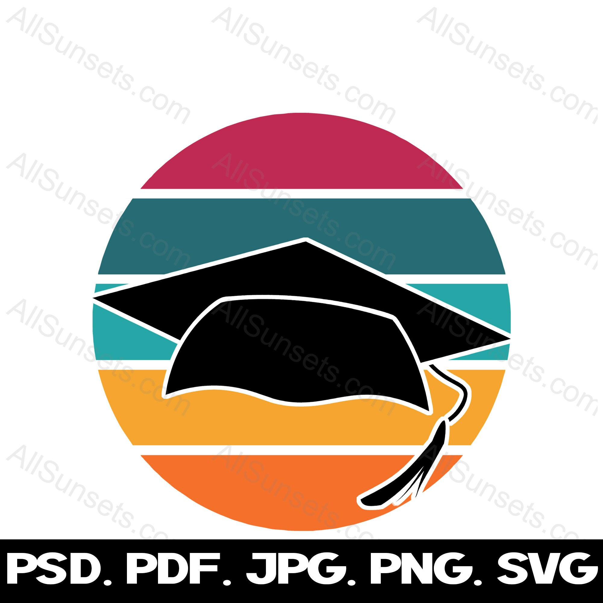 Graduation Cap Retro Sunset Svg Png Jpg Pdf Psd File Types - Etsy
