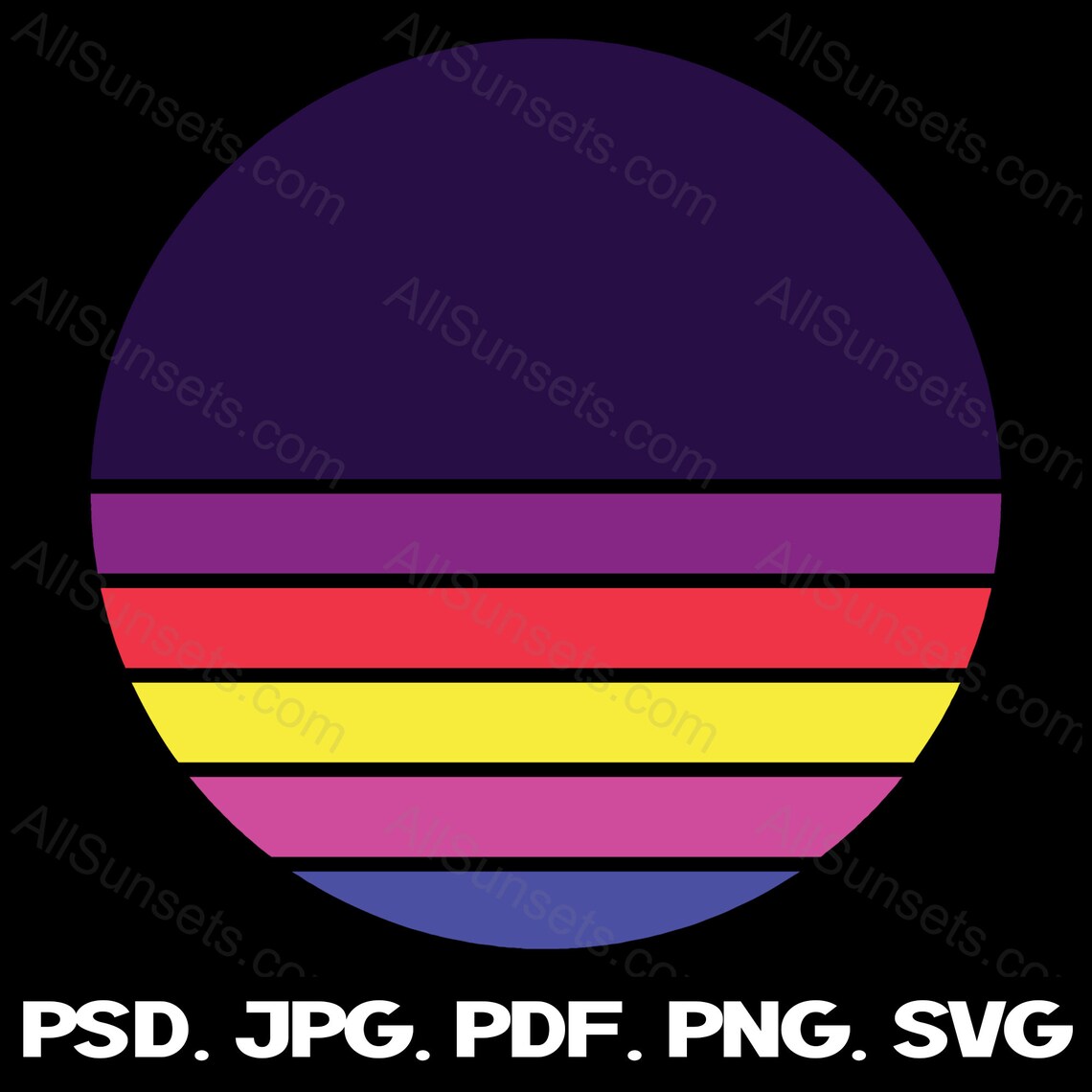 80s 6 Color Retro Sunset Circle Svg Png Jpg Psd Pdf File Types - Etsy