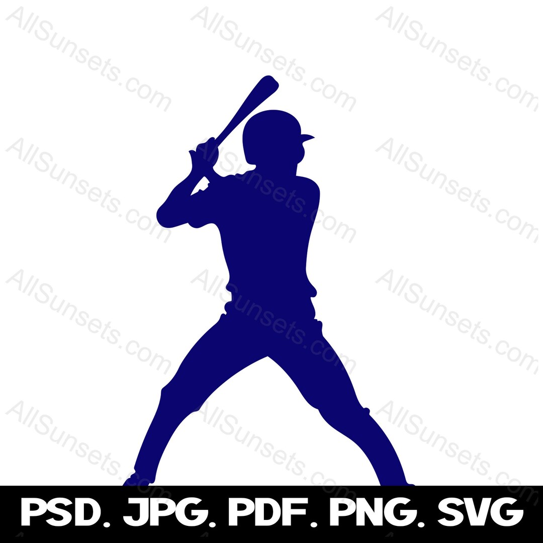 Baseball Player Silhouette in Red White Blue Black SVG PNG Psd Jpg Pdf Files 300 DPI Transparent ...