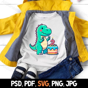 T-rex 2 Year Old Birthday Party Svg Png Pdf Psd Jpg File Types Dinosaur ...