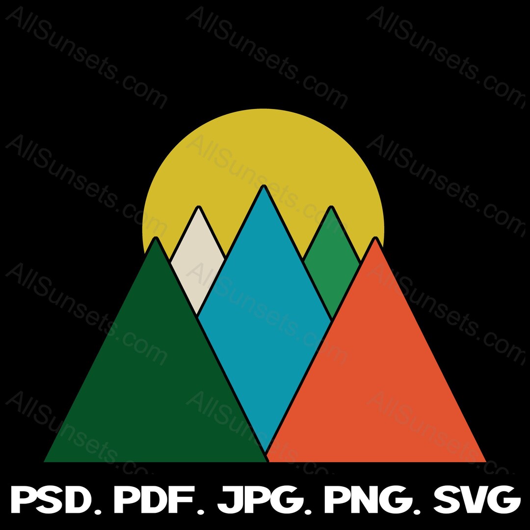 Retro Triangle Mountains Sunset Svg Png Jpg Pdf Psd File Types Clipart ...