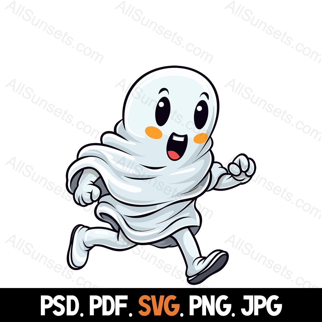 Cute Ghost Jogging Character Svg Png Pdf Psd Jpg File Types Halloween ...
