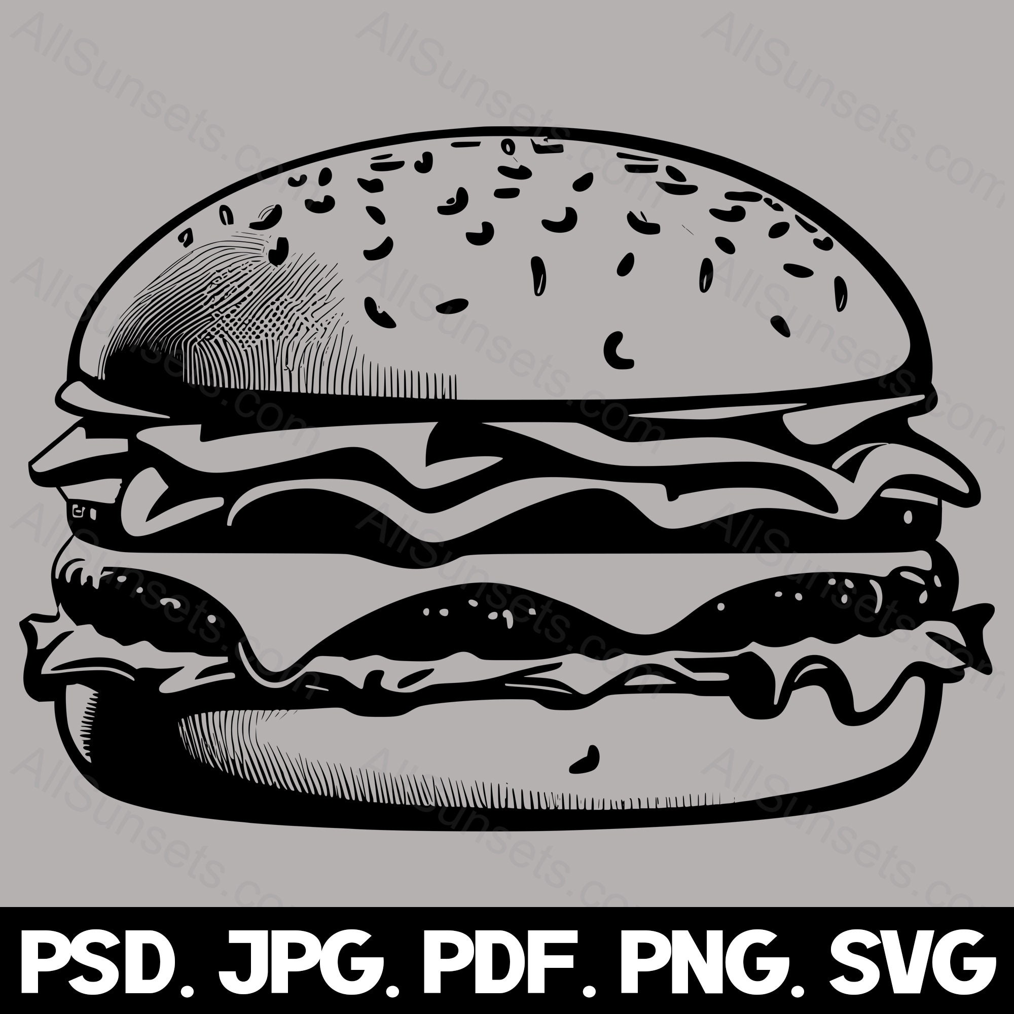 Cheeseburger Silhouette Svg Png Psd Jpg Pdf File Types - Etsy