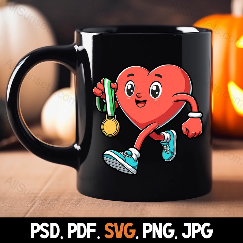 Heart Jogging Svg Png Pdf Psd Jpg File Types Valentines Day or Healthy ...