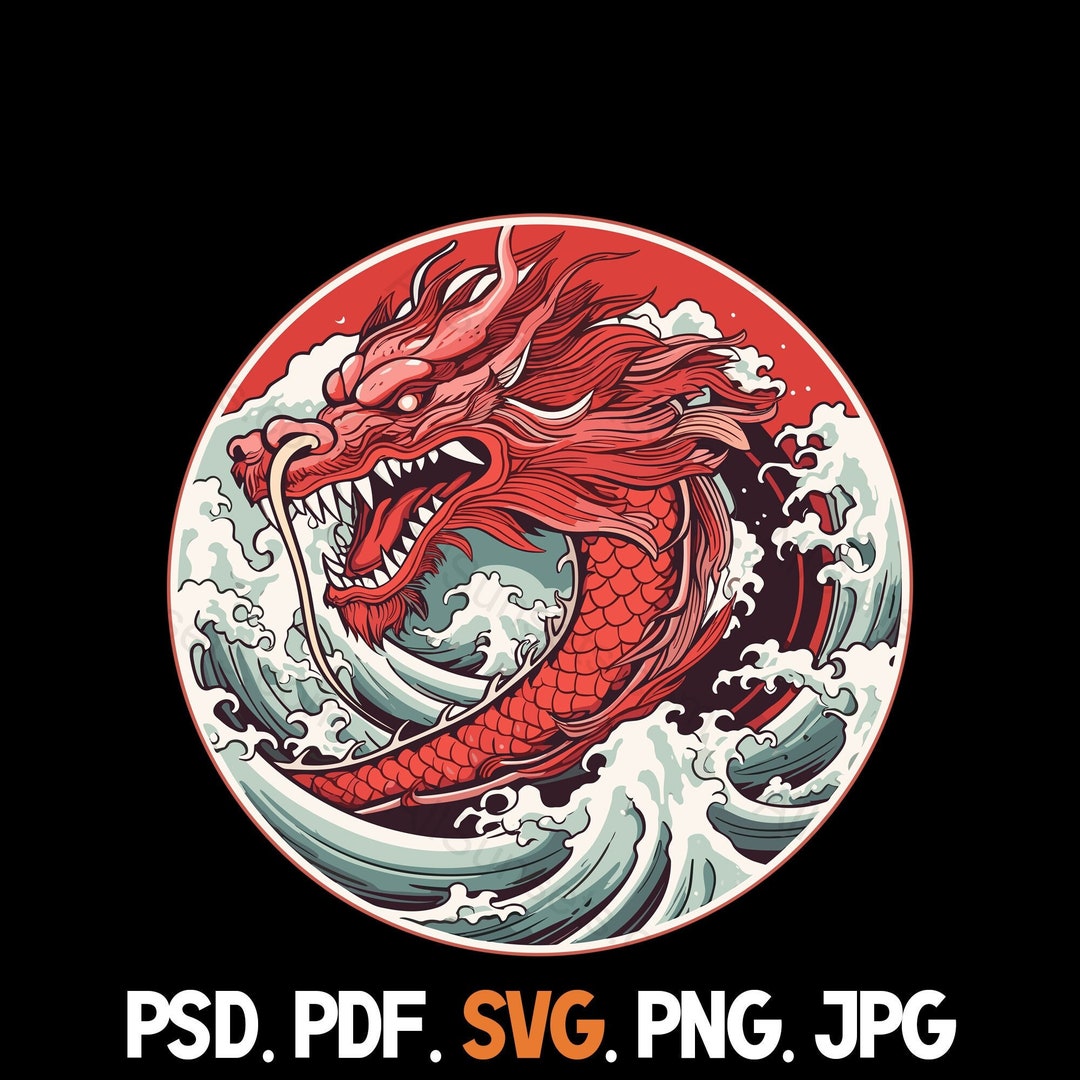 Red Dragon Ocean Sunset Svg Png Jpg Pdf Psd File Types Fantasy Ocean ...