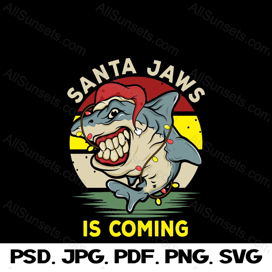 Santa Jaws is Coming Christmas Shark T-shirt Design Print on Demand or ...