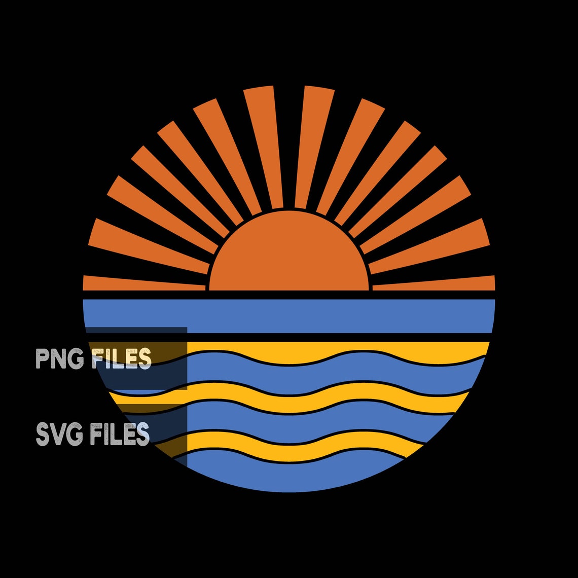 Retro Sunset Ocean Waves Sun Rays PNG SVG Pdf Jpg Psd Files - Etsy