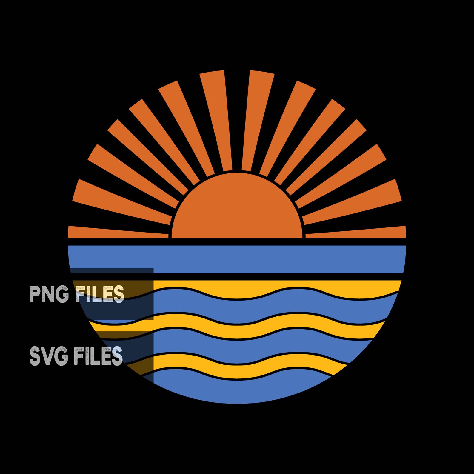 Retro Sunset Ocean Waves Sun Rays PNG SVG Pdf Jpg Psd Files - Etsy