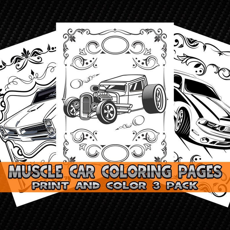Muscle Cars Coloring Page Sheets 3 Pack Print and Color Vehicles ...