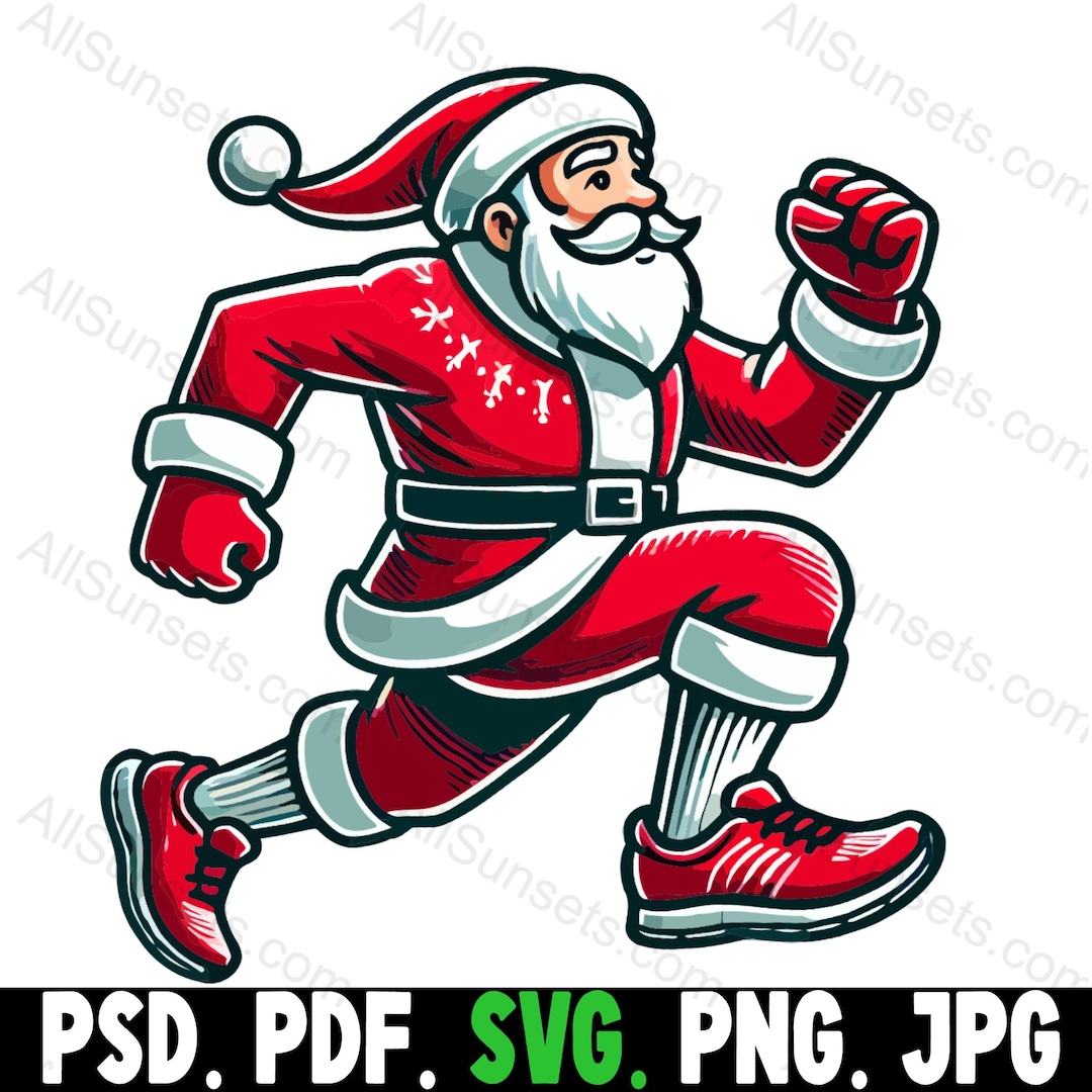 Santa Running Clipart Svg Png Jpg Pdf Psd File Types Christmas Holiday ...
