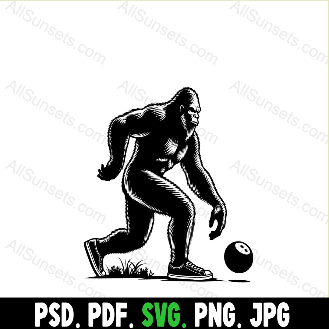 Bigfoot Bowling Ball Silhouette Svg Png Jpg Psd Pdf File Types Fun Yeti ...
