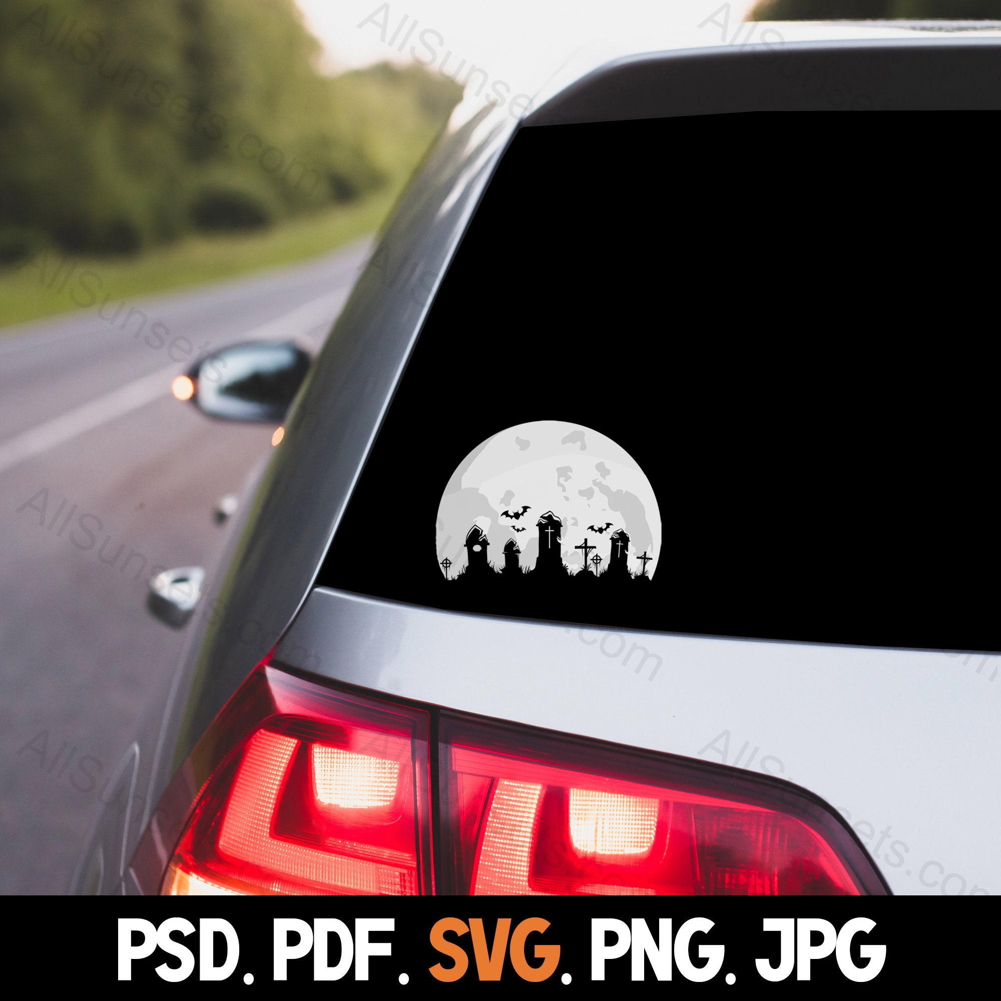 Halloween Full Moon Grey Graveyard Scene Svg Png Jpg Pdf Psd File Types ...