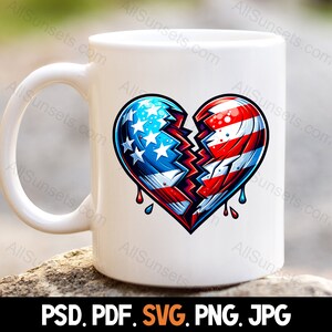Broken Heart American Flag Svg Png Jpg Pdf Psd File Types Patriotic USA ...