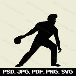 Bowler Male Man Black Silhouette SVG Png Psd Pdf Bowling Ball Person ...