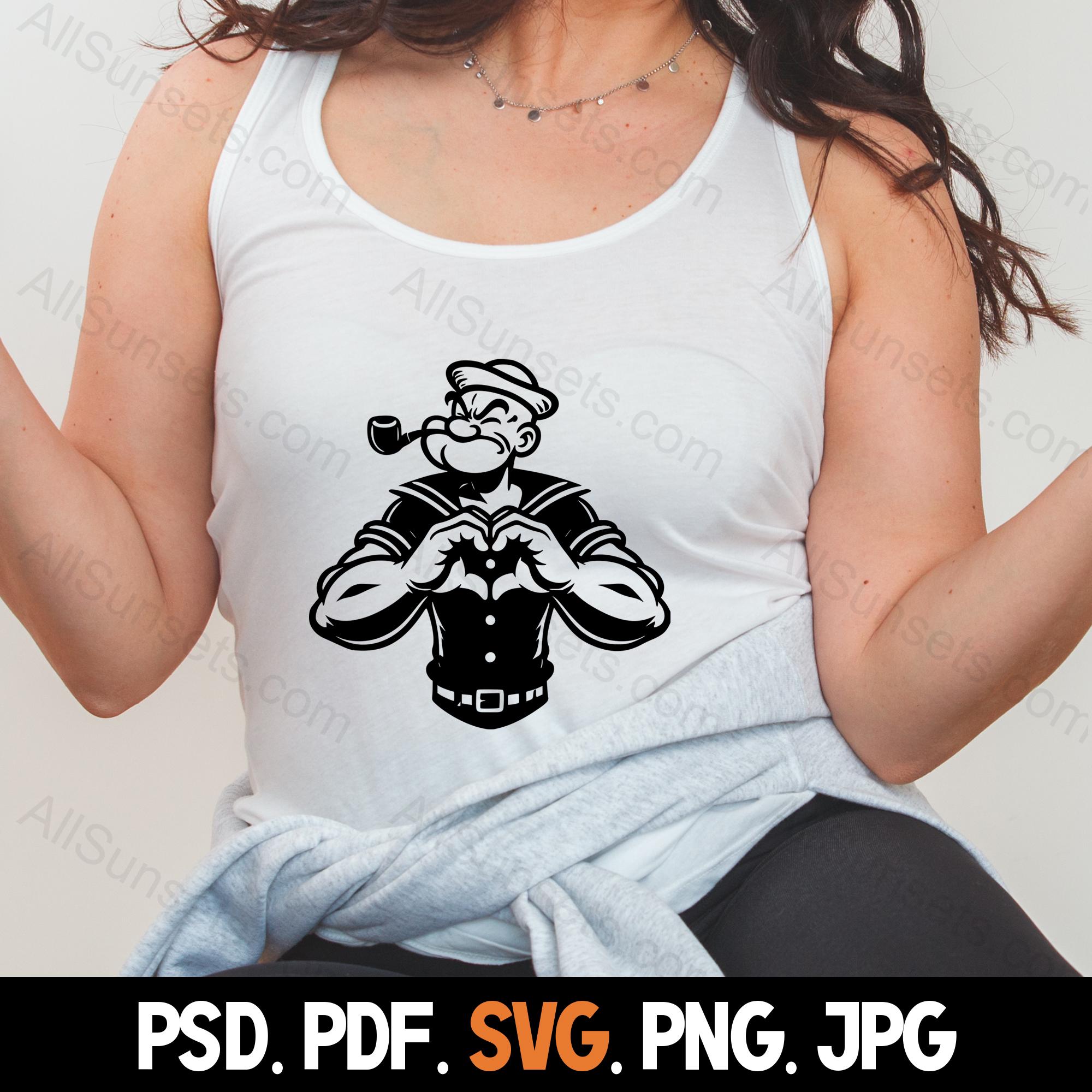 Popeye Making Heart Sign Silhouette Svg Png Jpg Pdf Psd | Fun Cartoon ...