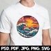 Ocean Waves Retro Sunset Circle Svg Png Psd Jpg Pdf Round Clipart Water ...
